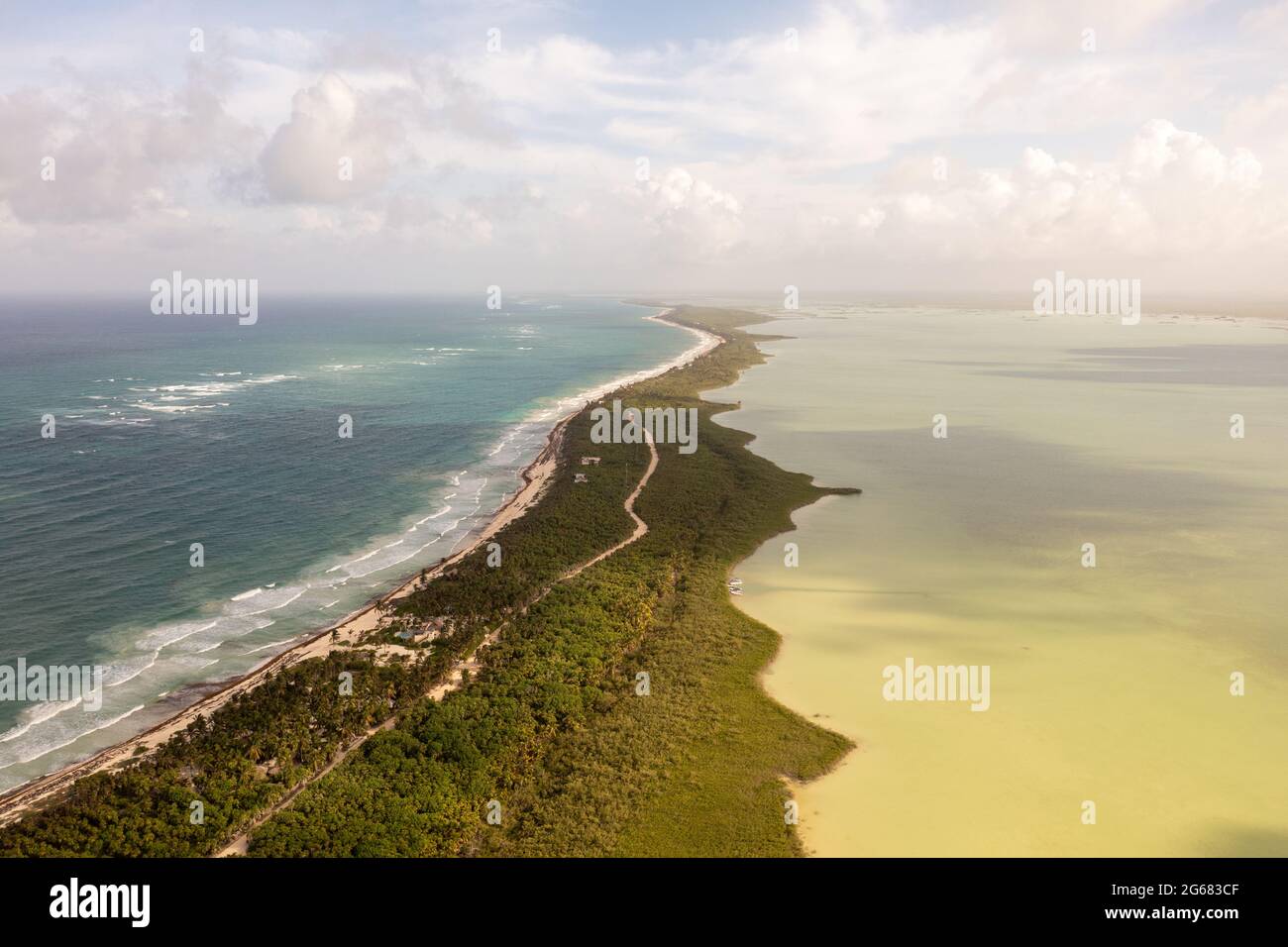 Scenic aerial landscape of the peninsula of Tulum in Quintana Roo ...