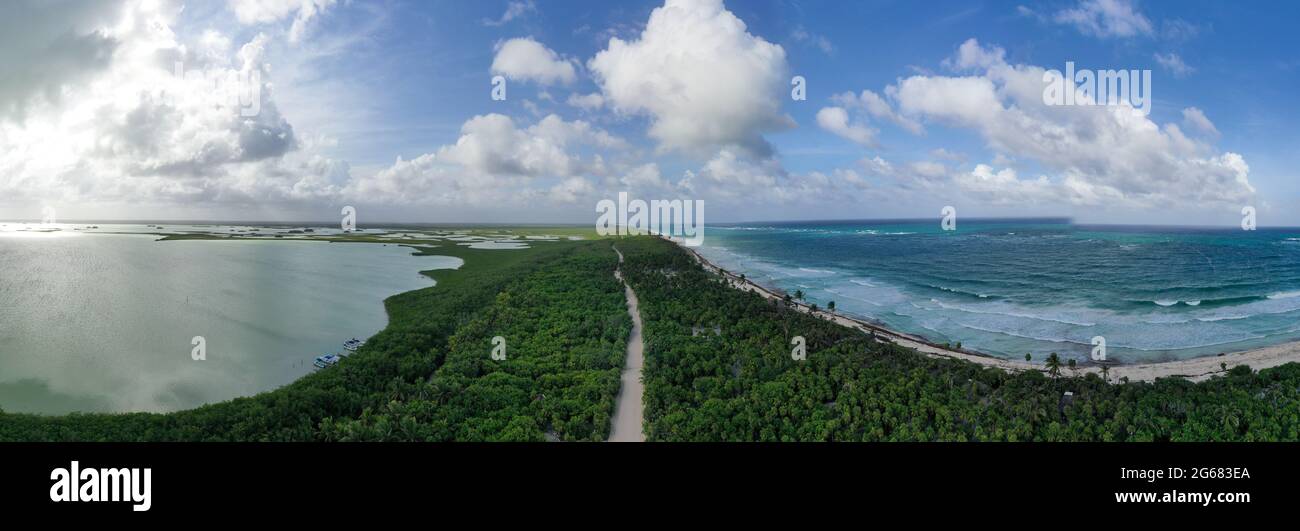 Scenic aerial landscape of the peninsula of Tulum in Quintana Roo ...