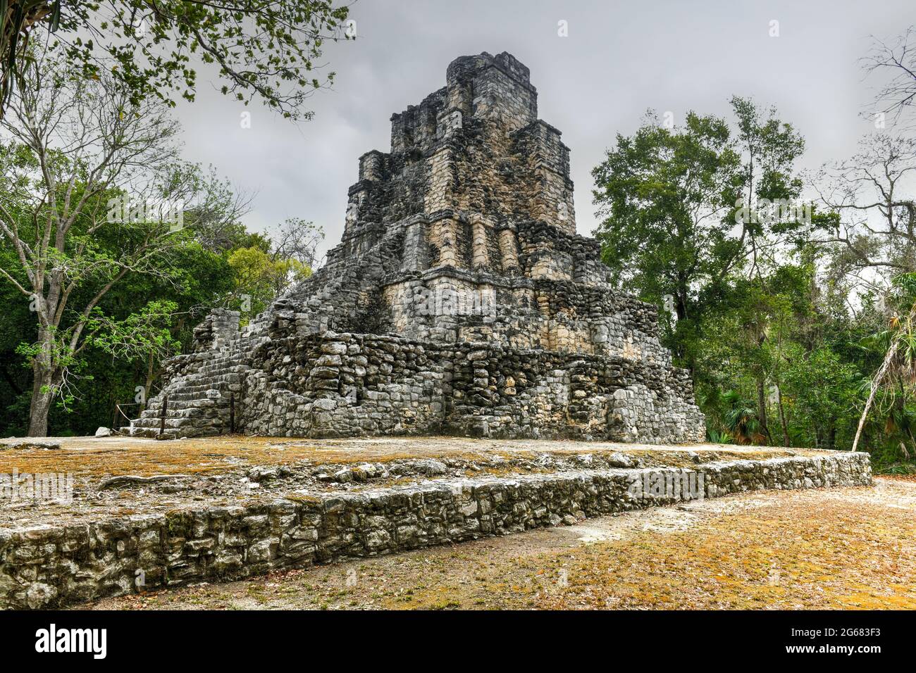 Muyil Mayan Ruins of a pyramid in Sian Kaan near Tulum, Mexico Stock ...