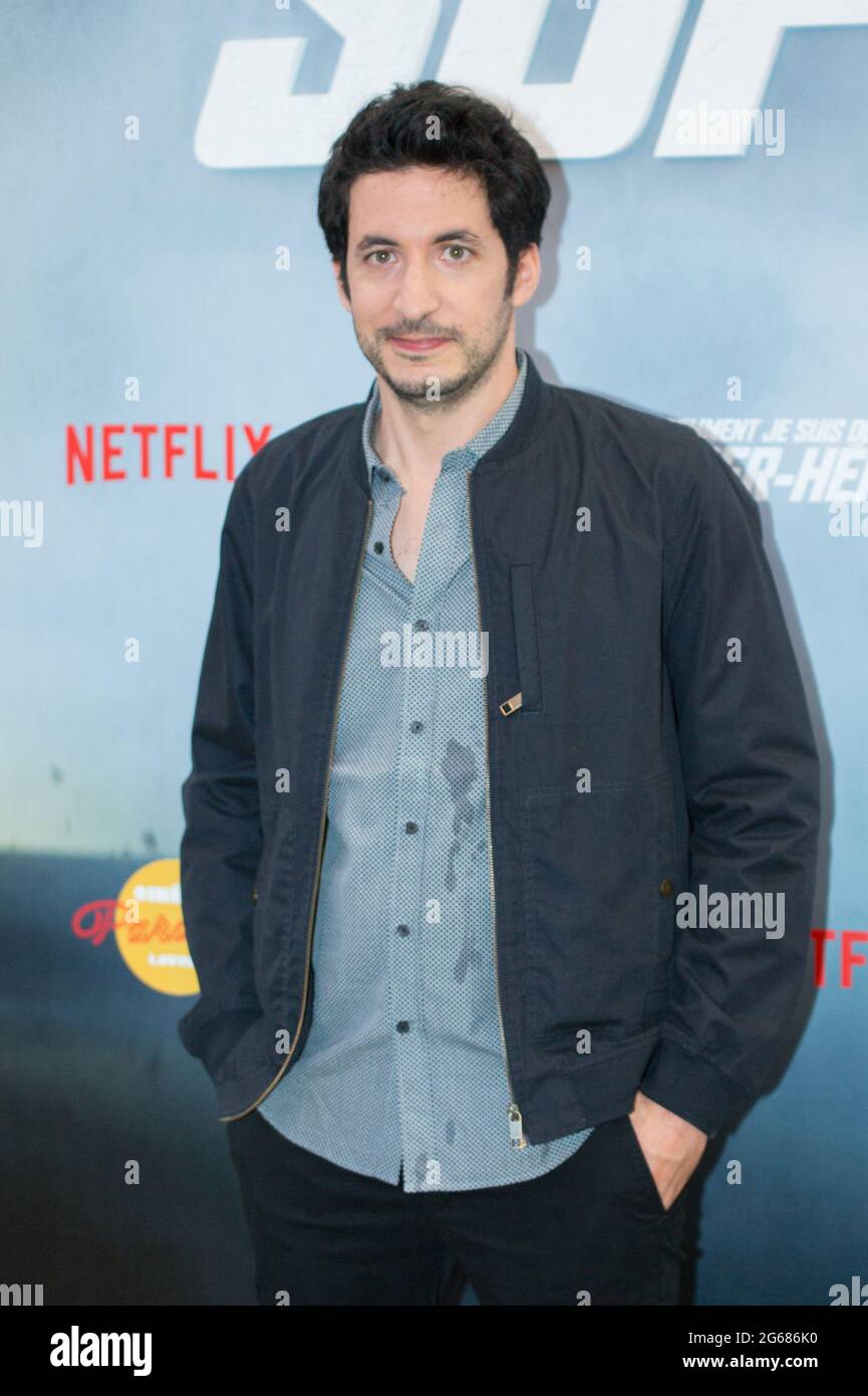 Douglas Attal attends 'Comment Je Suis Devenu Super-Heros' Netflix Paris film premiere at Cinema ...