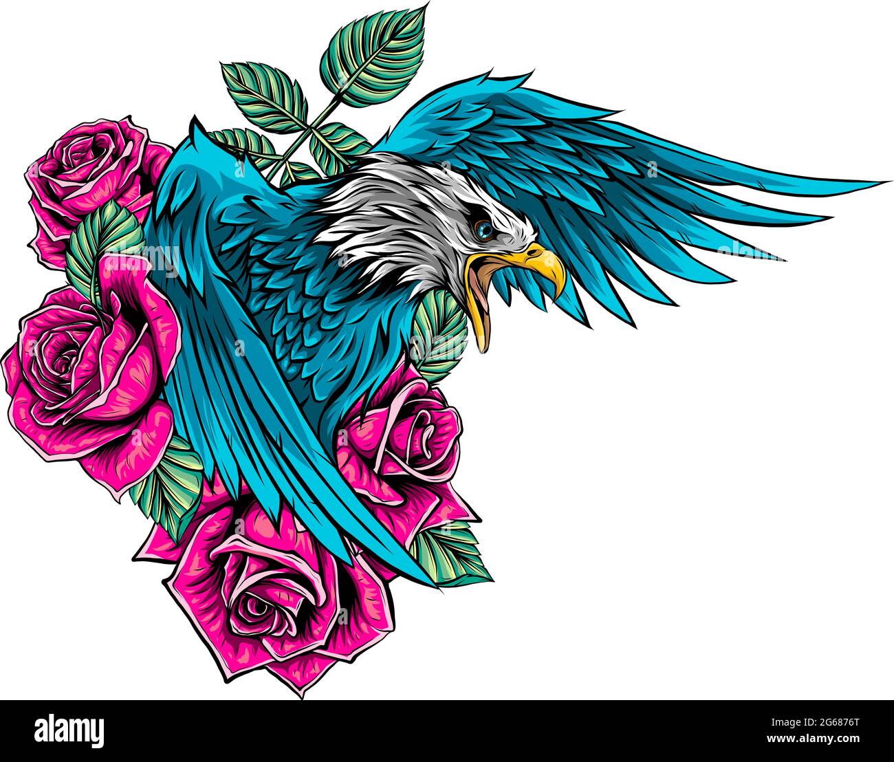vector illustraion of eagle with flower roses Stock Vector Image & Art ...