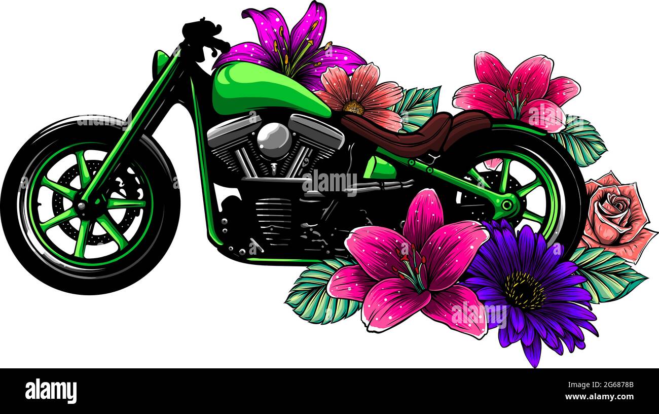vector illustration of motorcycle bike with flower Stock Vector Image ...