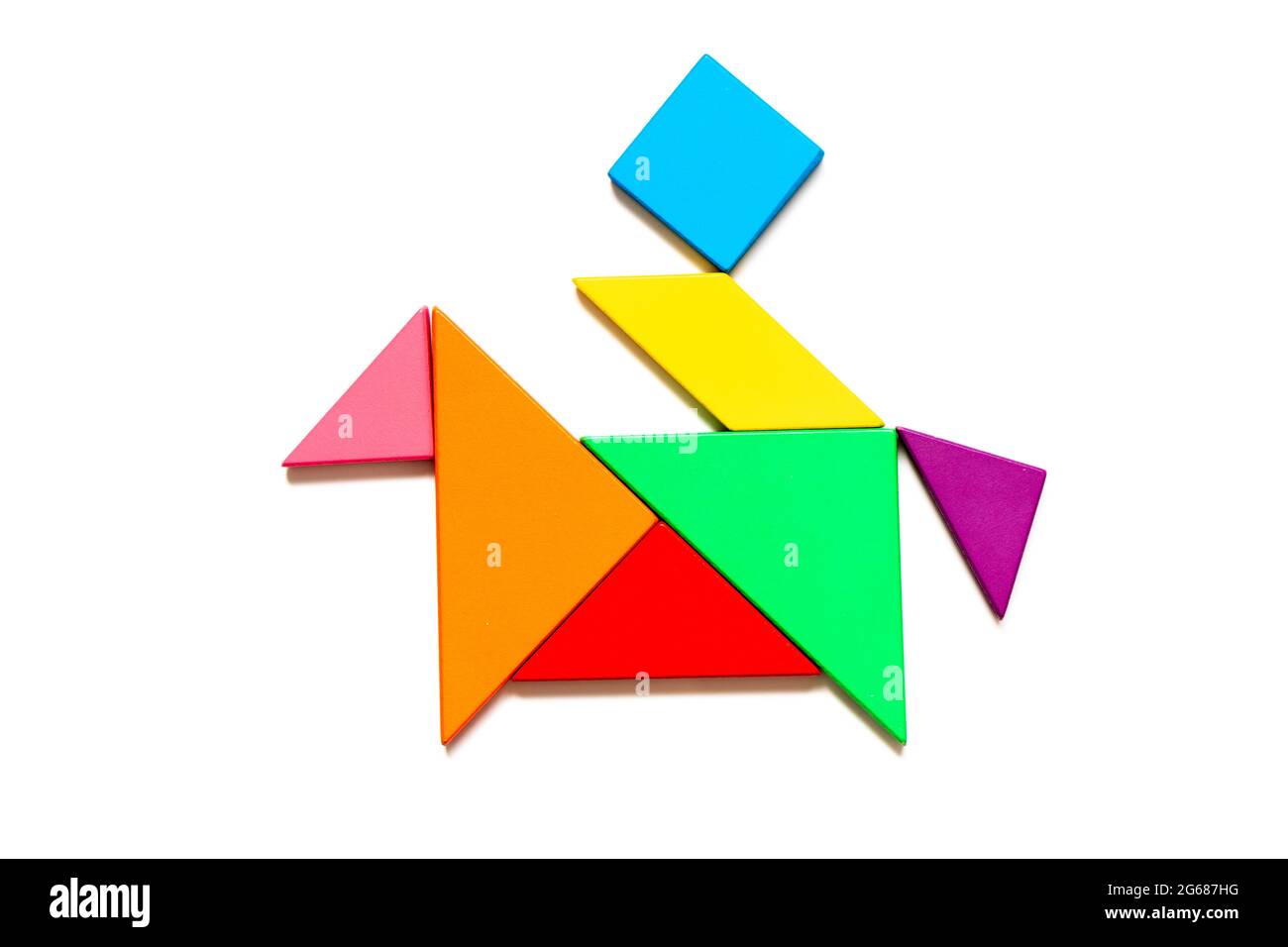 Color tangram puzzle in man ride on the horse shape on white background ...