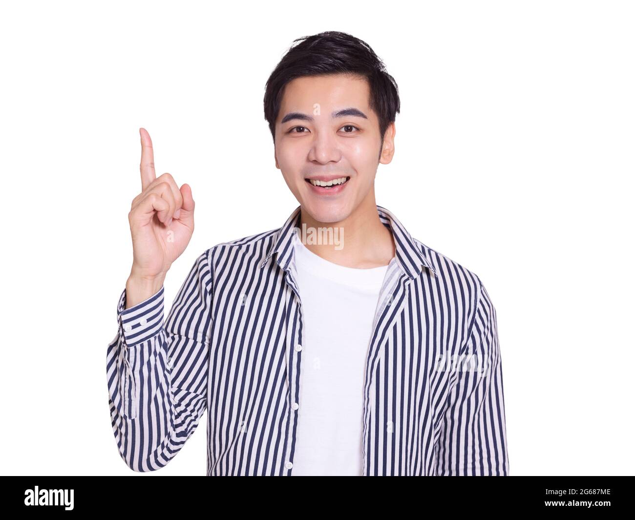 The young and handsome man makes upward gestures Stock Photo - Alamy