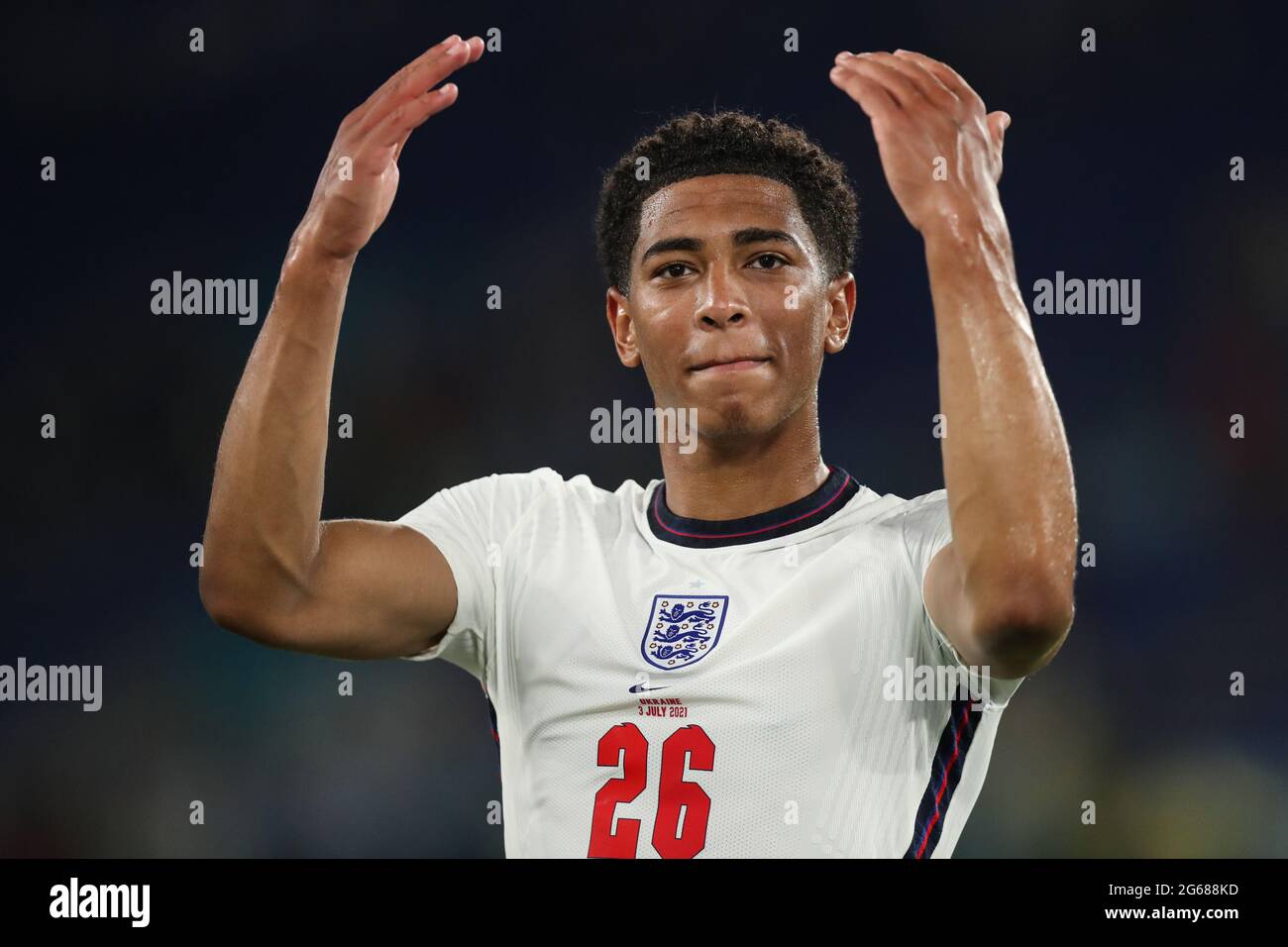 Rome. 3rd July, 2021. Jude Bellingham of England greets the spectators ...