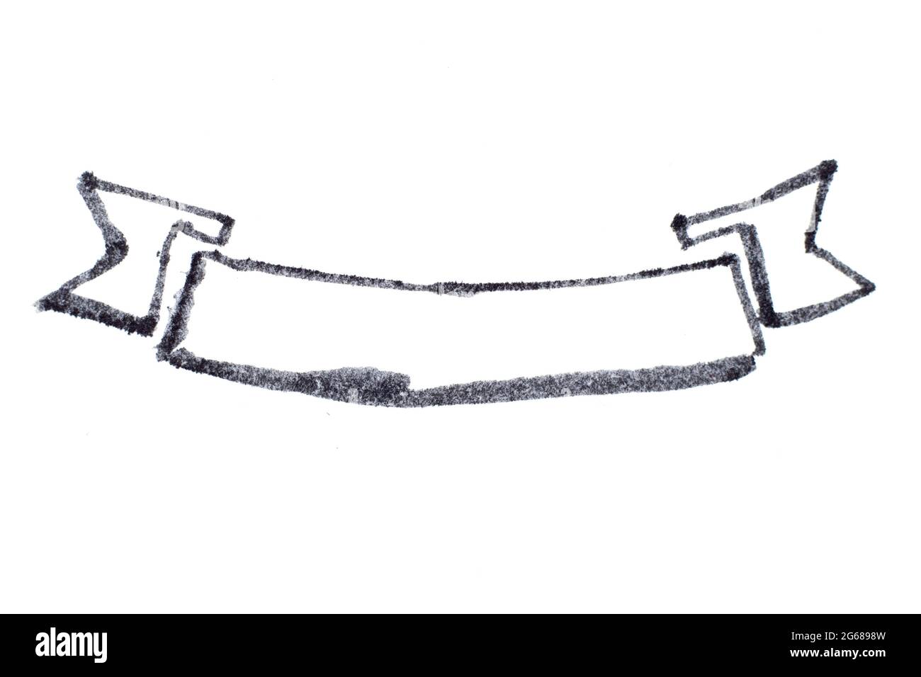 Black watercolor handdrawing of ribbon banner on white paper background ...