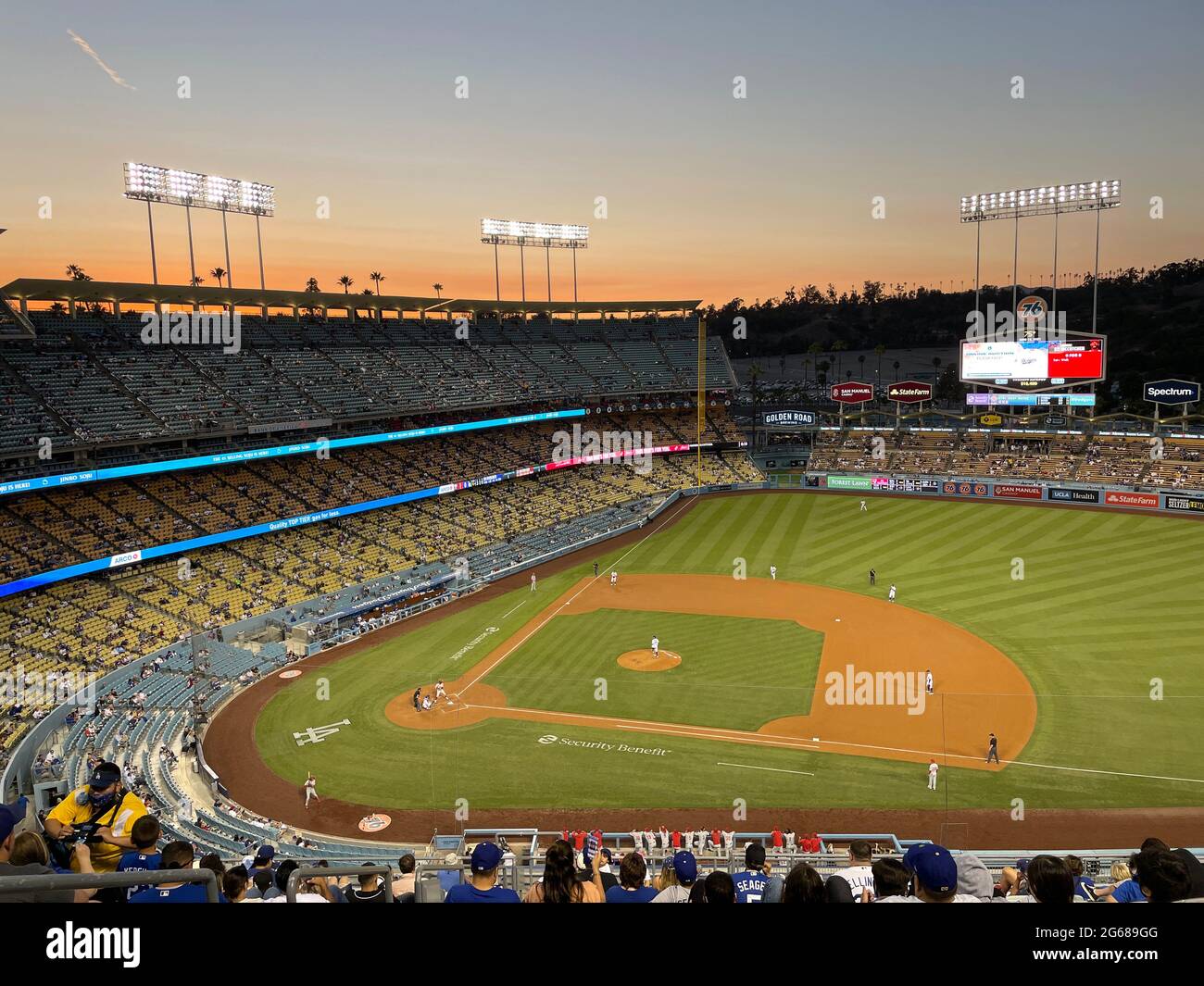 Night baseball game at Dodger Stadium in Los Angeles, CA Stock Photo ...