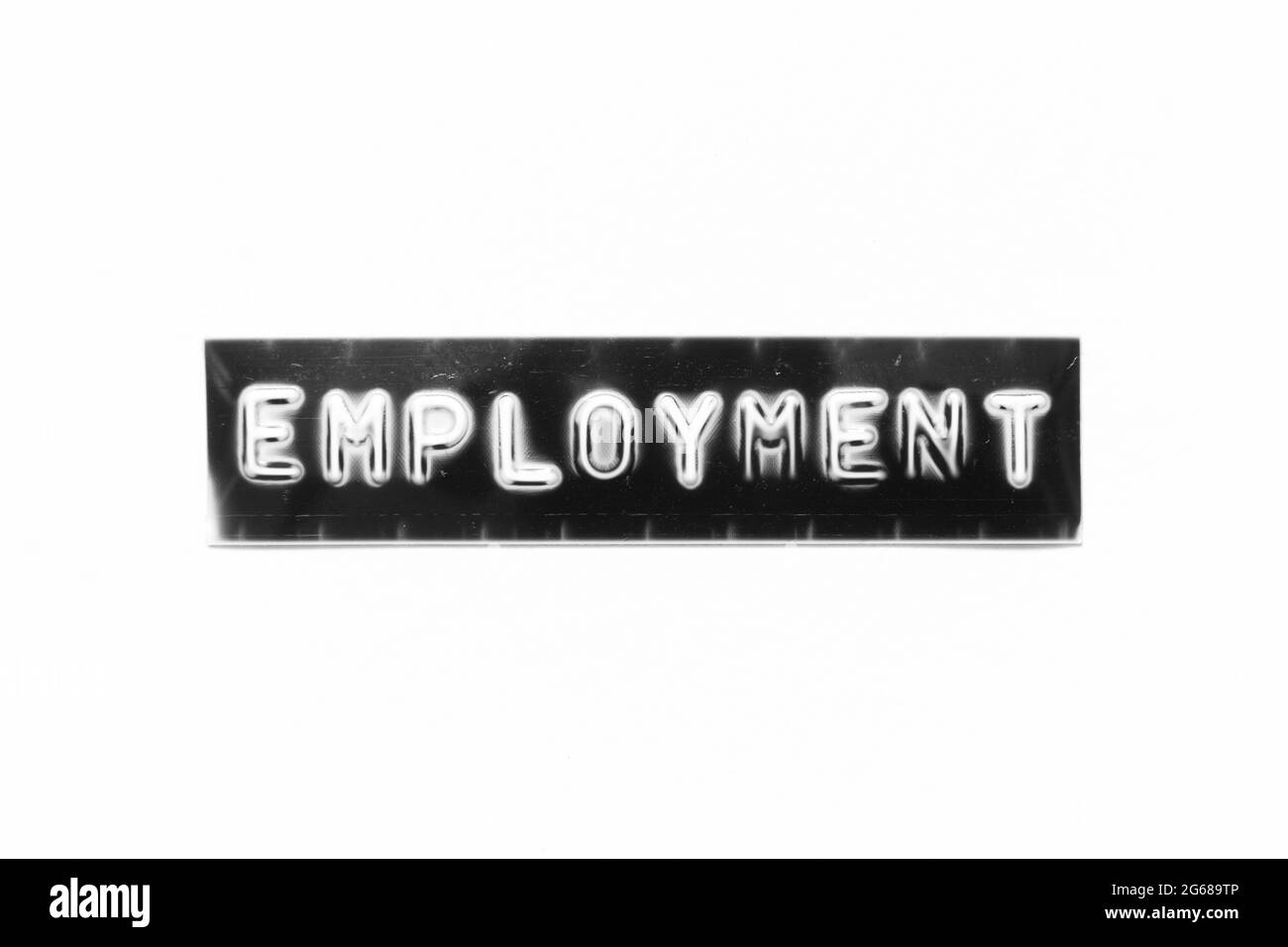 Embossed letter with word employment in black banner on white paper ...