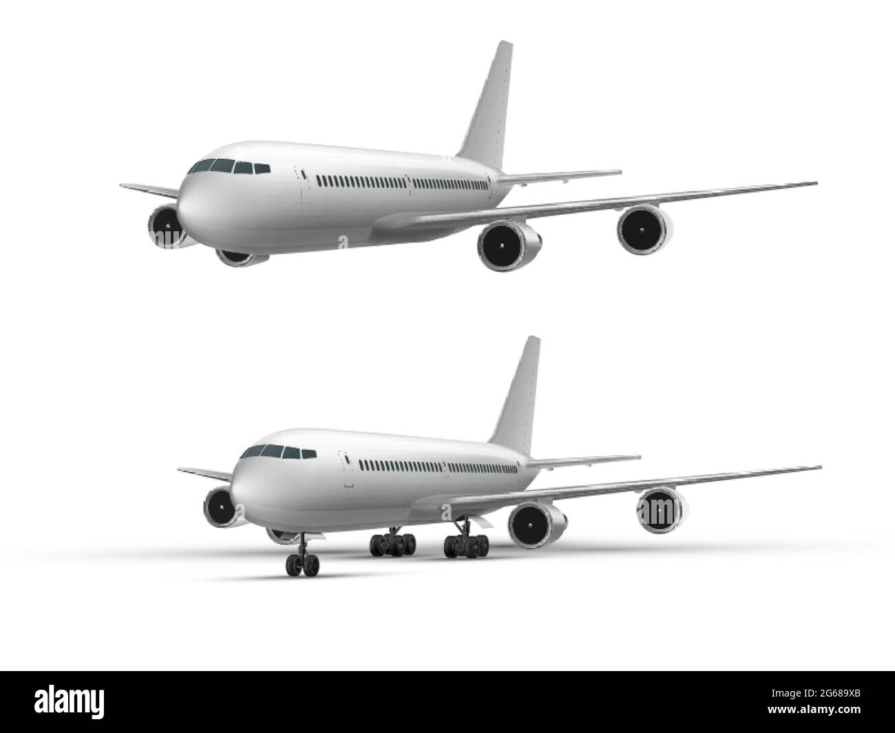 Realistic flying and standing airplane, jet aircraft or airliner ...