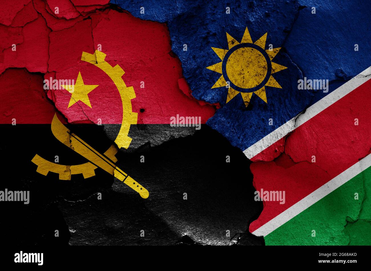 flags of Angola and Namibia painted on cracked wall Stock Photo - Alamy