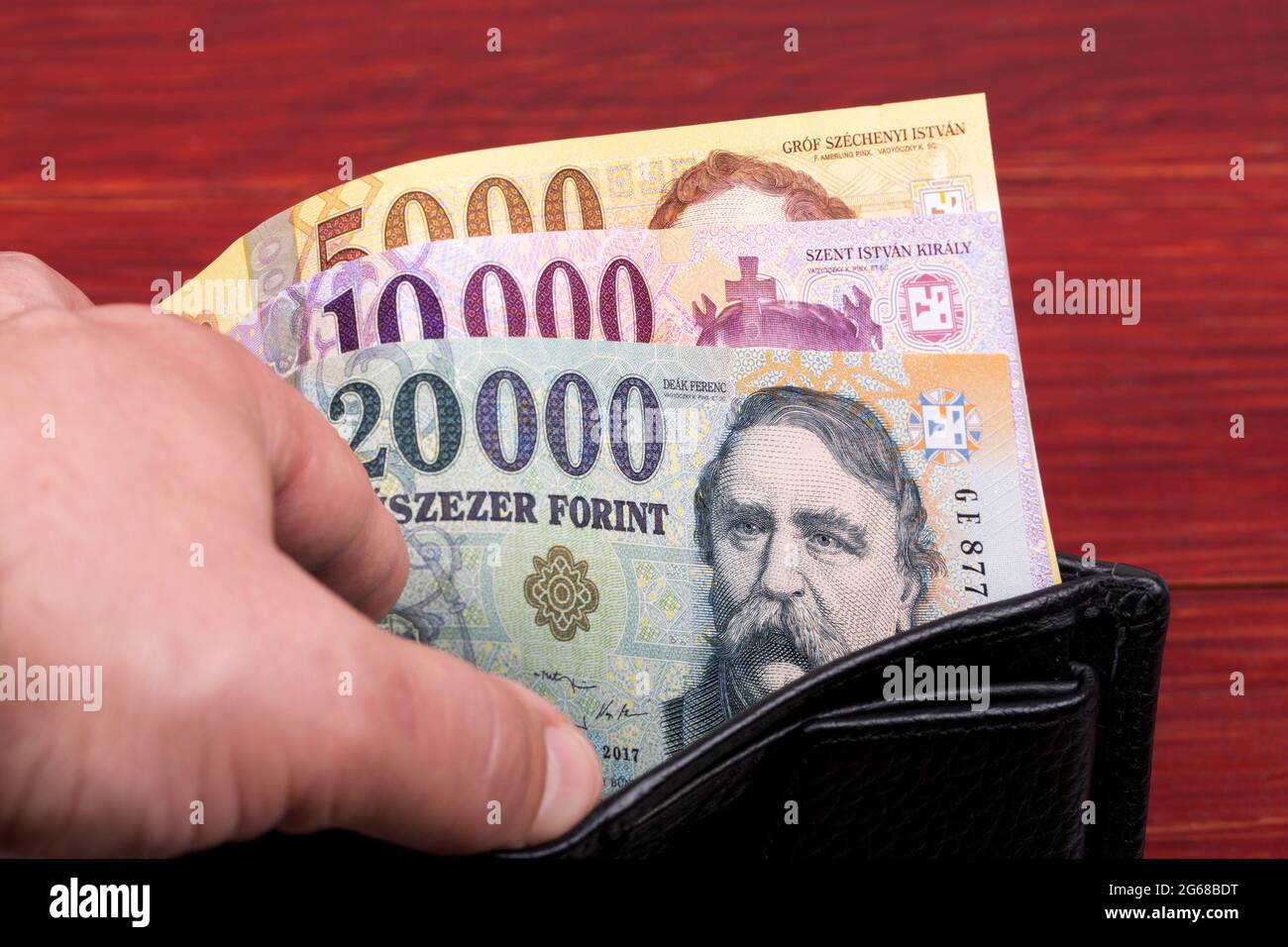 Hungarian money - forint in the black wallet Stock Photo - Alamy