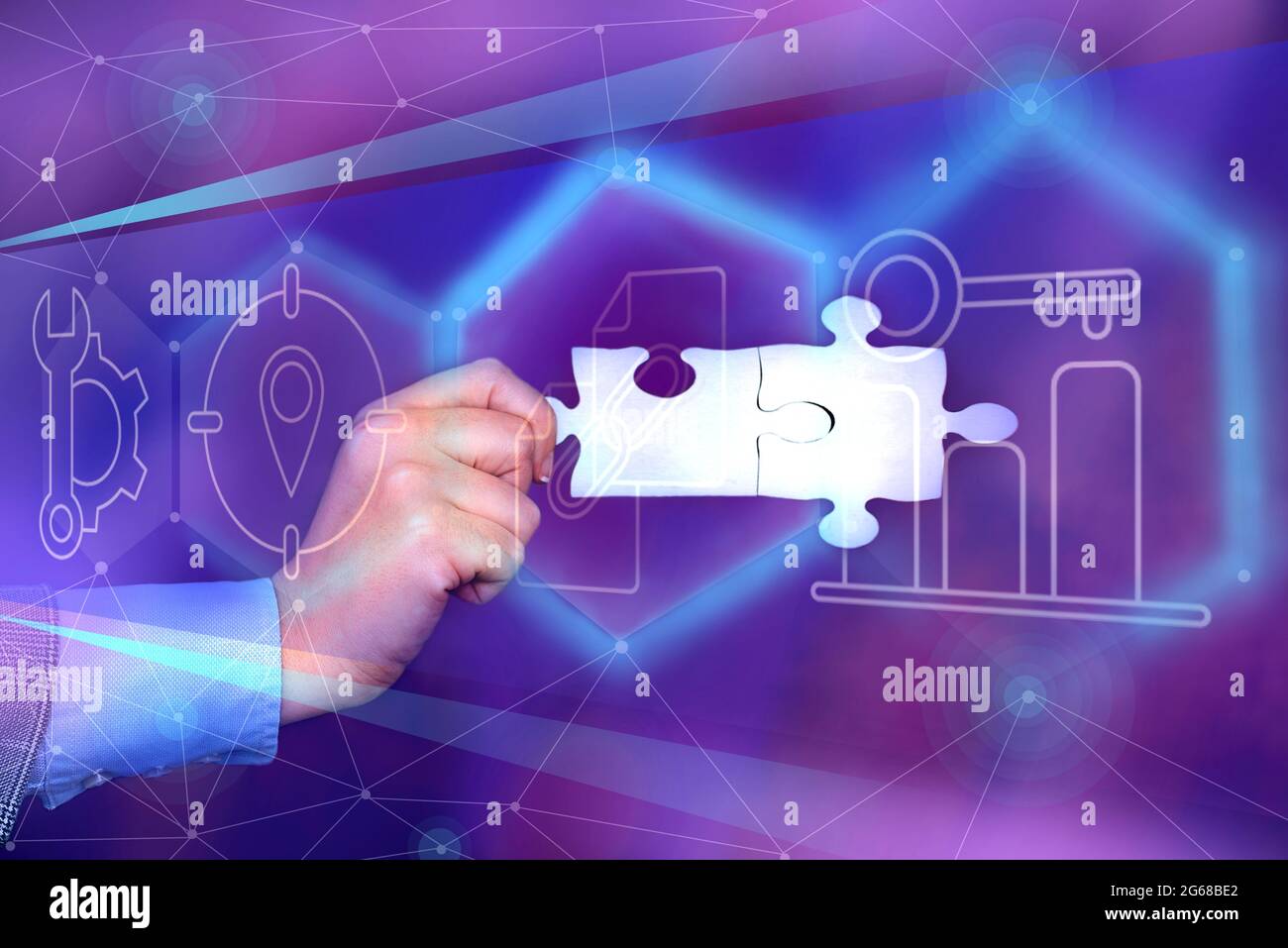 Hand Holding Jigsaw Puzzle Piece Unlocking New Futuristic Technologies ...