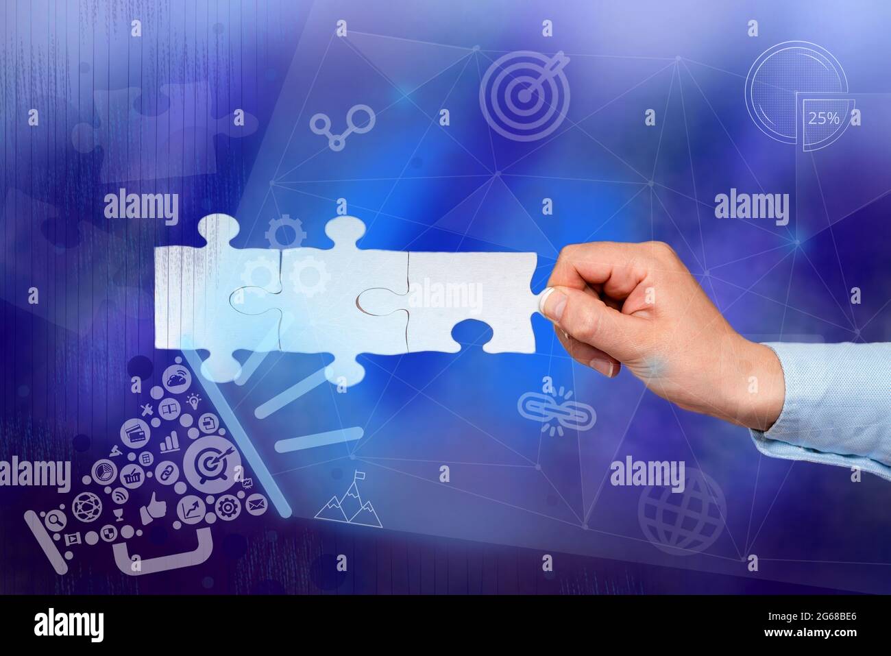 Hand Holding Jigsaw Puzzle Piece Unlocking New Futuristic Technologies ...