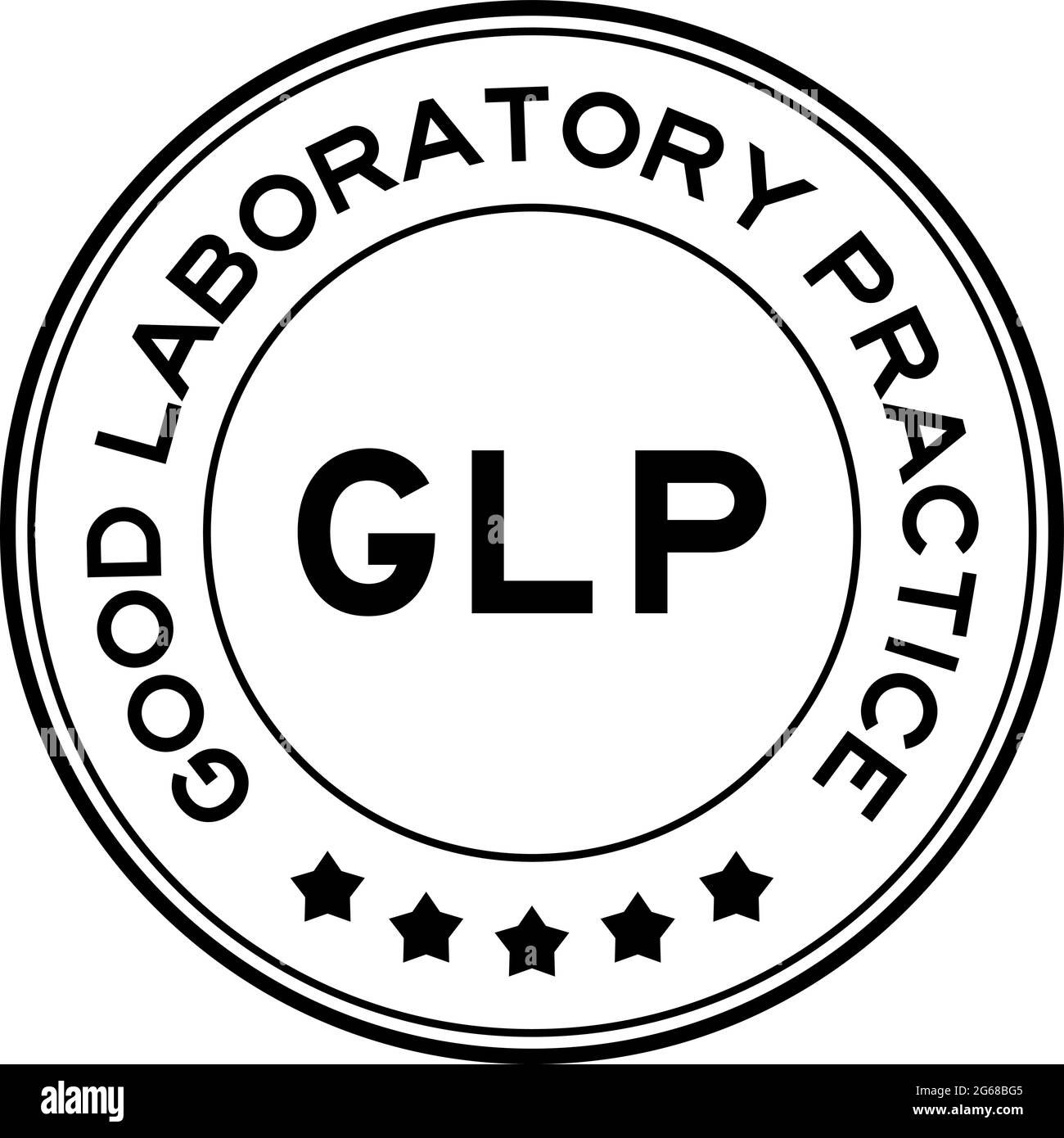Black color GLP Good laboratory practice round label stamp on white ...