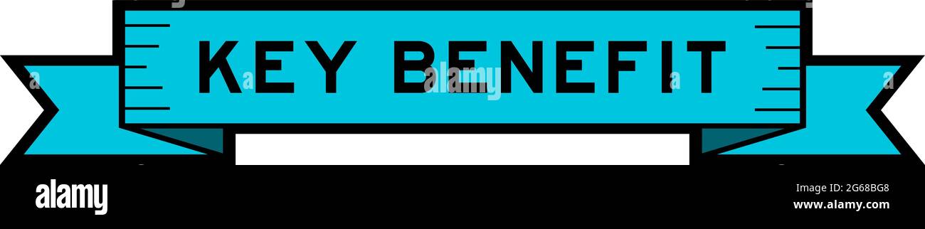Vintage blue color ribbon banner with word key benefit on white ...