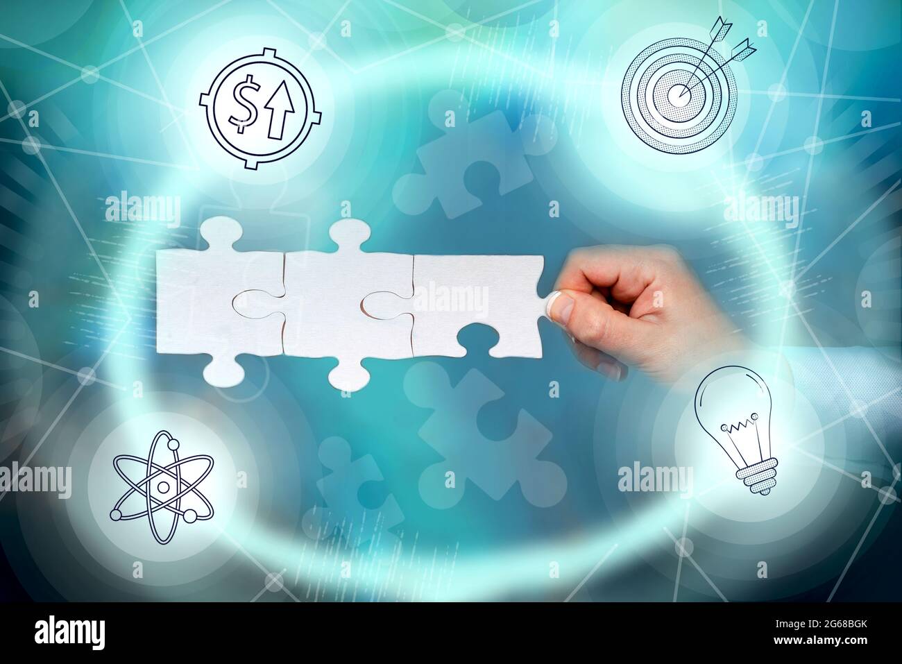 Hand Holding Jigsaw Puzzle Piece Unlocking New Futuristic Technologies ...