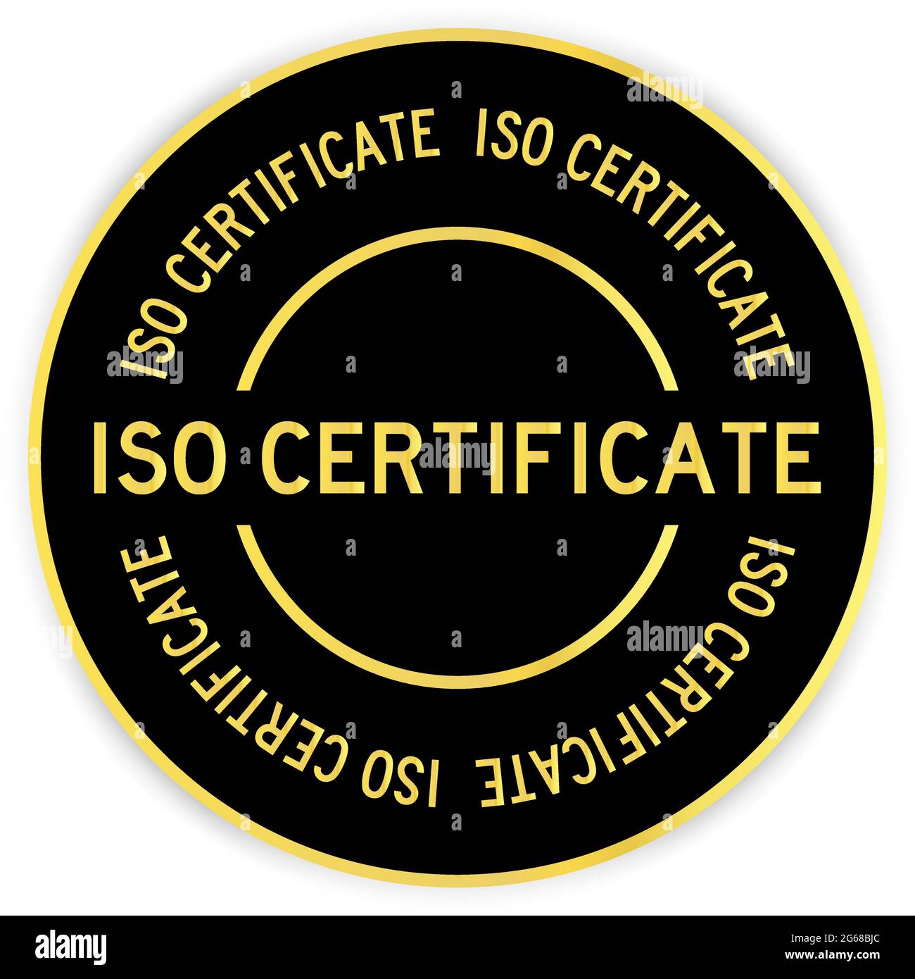 Black and gold color round label sticker with word ISO certificate on ...