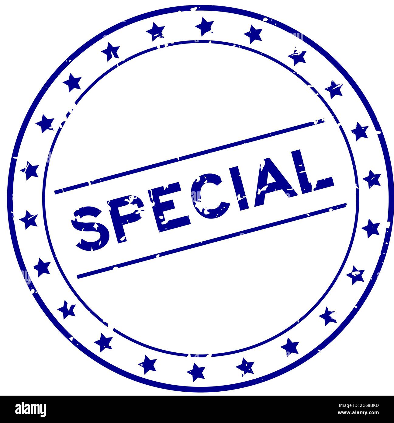 Grunge blue special word round rubber seal stamp on white background ...