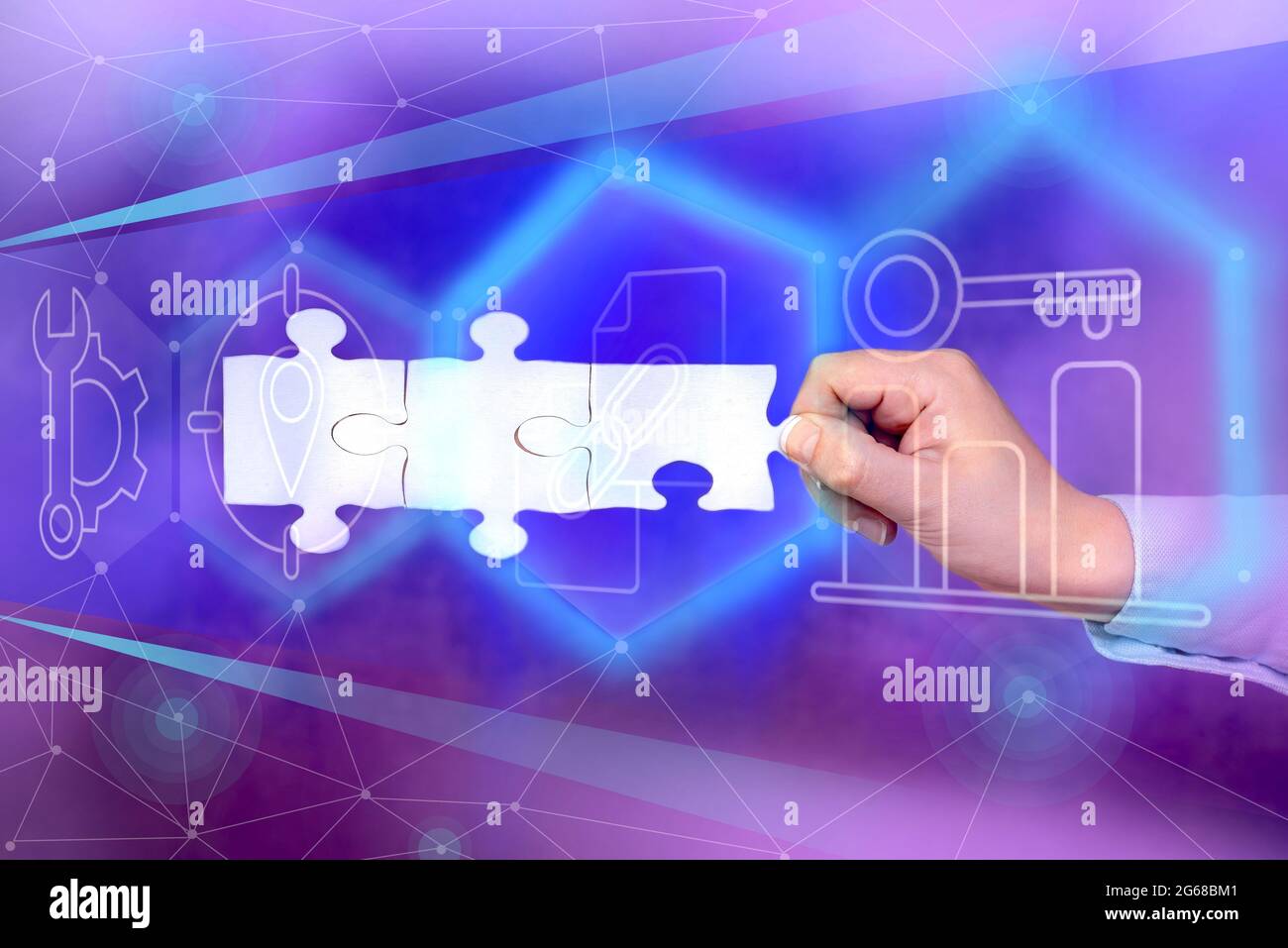 Hand Holding Jigsaw Puzzle Piece Unlocking New Futuristic Technologies ...