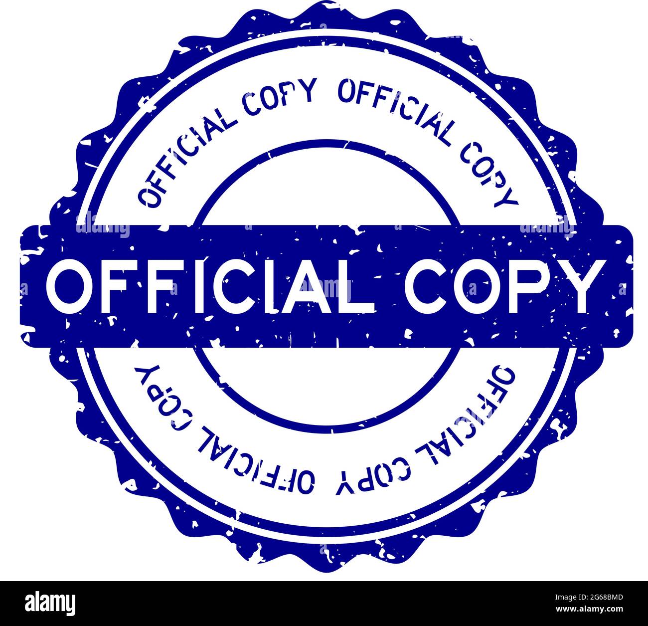 Grunge blue official copy word round rubber seal stamp on white ...