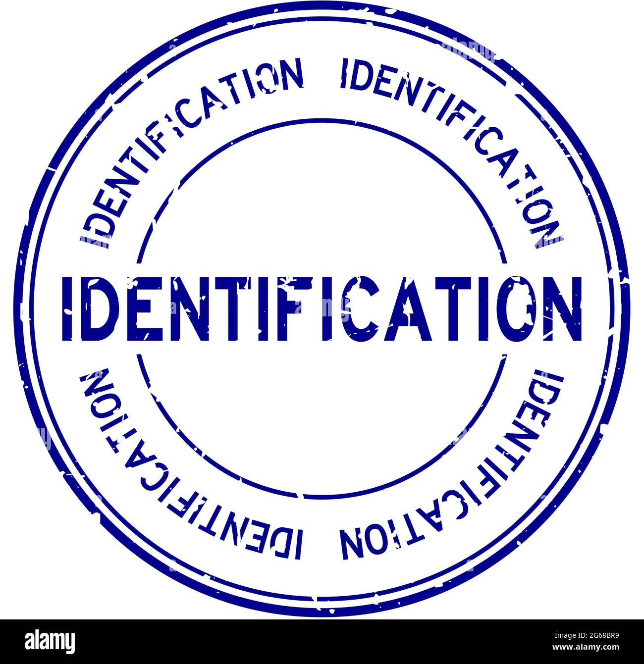 Grunge blue identification word round rubber seal stamp on white ...