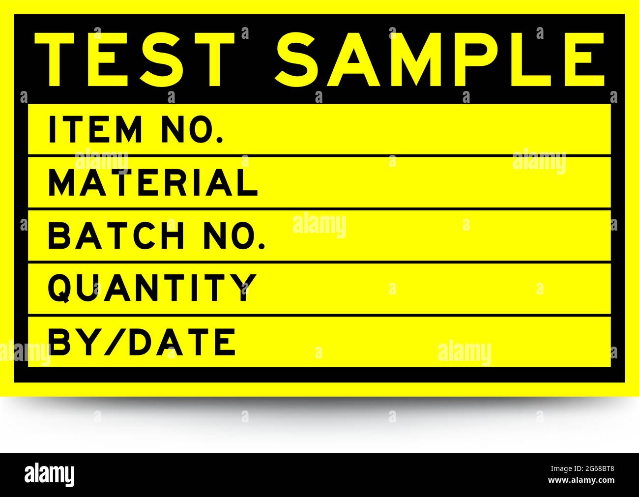 Square yellow color label banner with headline in word test sample and ...