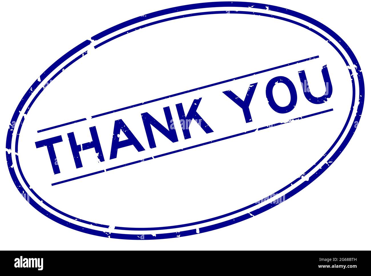 Grunge blue thank you word oval rubber seal stamp on white background ...