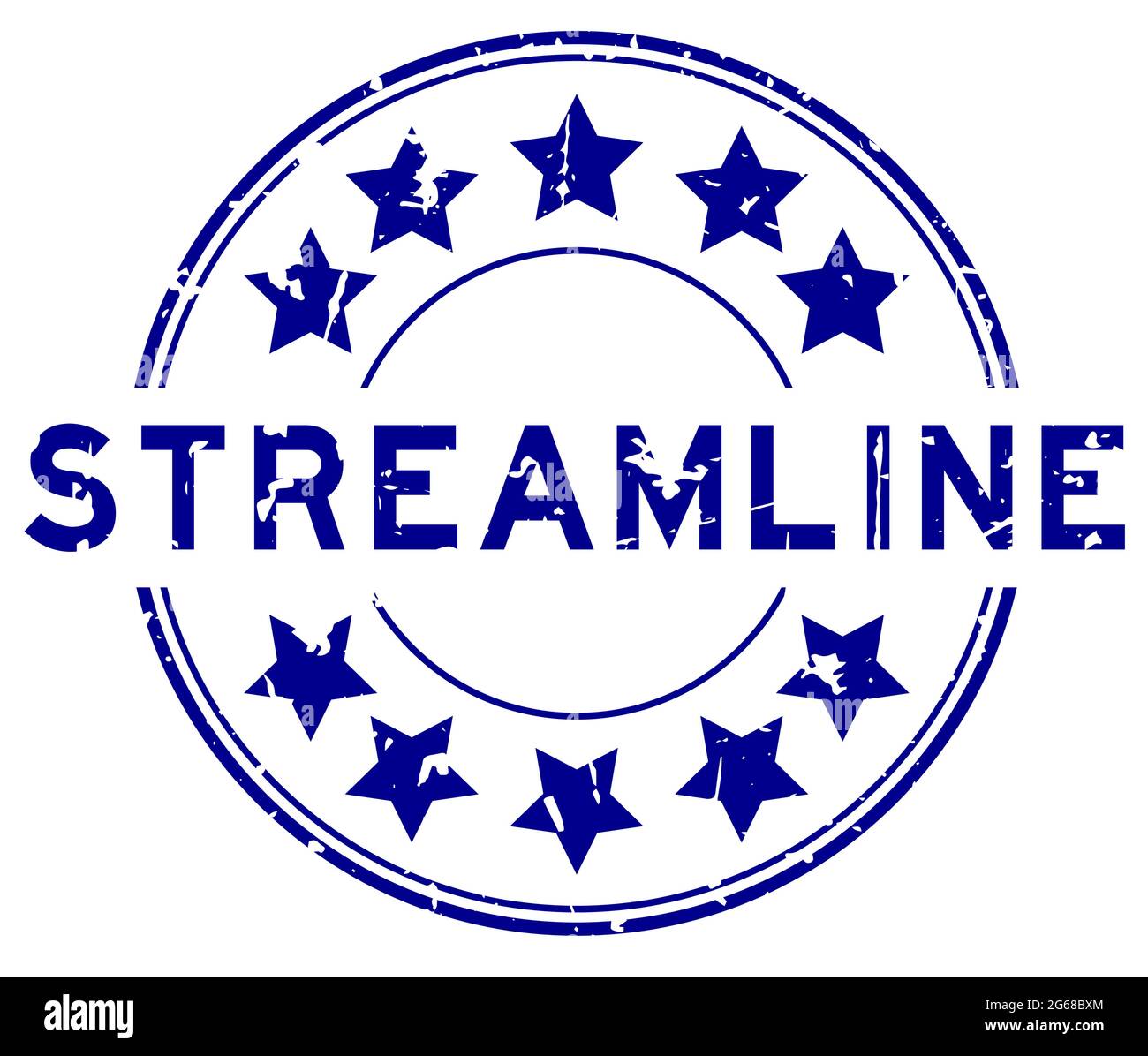 Grunge blue streamline word with star icon round rubber seal stamp on ...