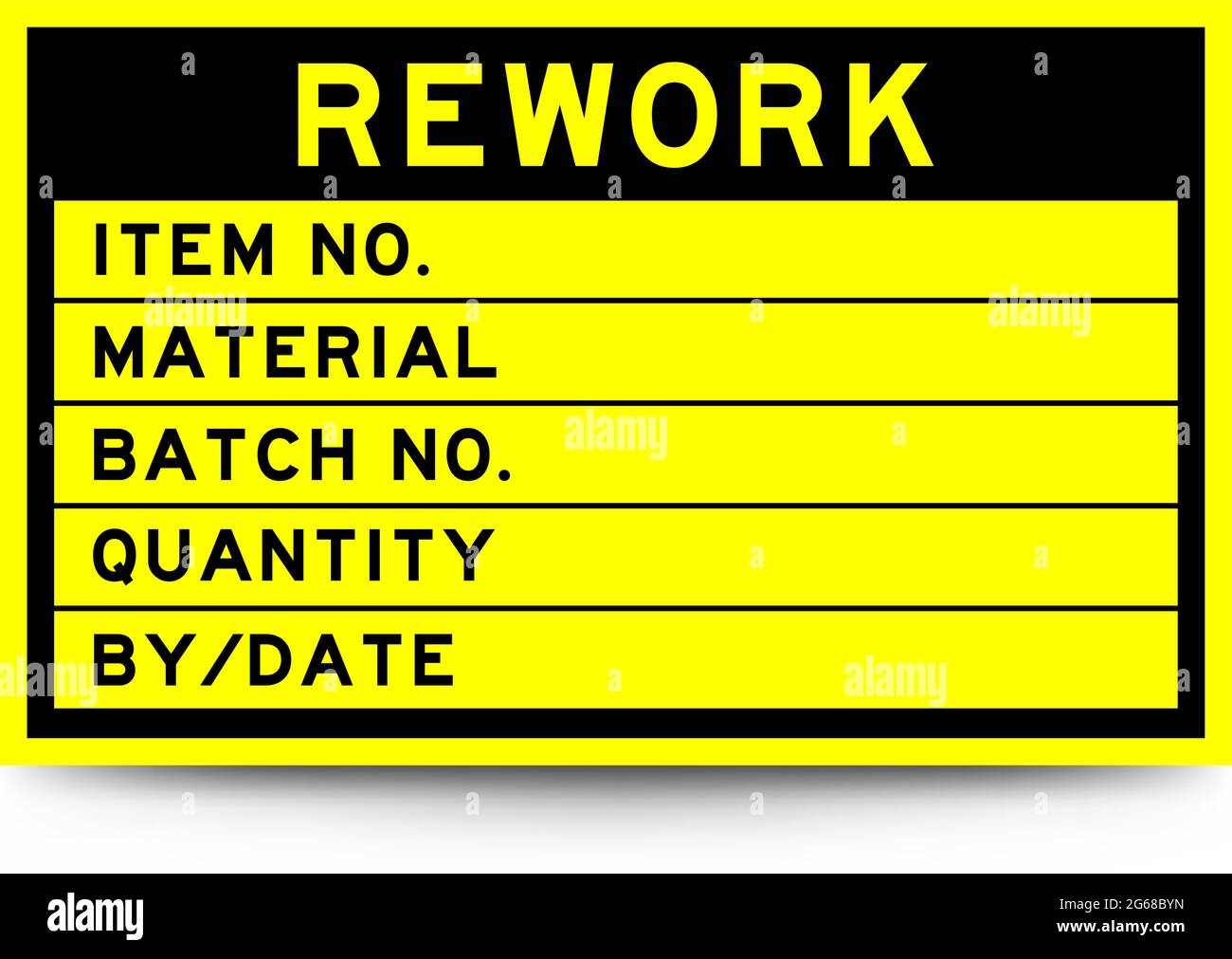 Square yellow color label banner with headline in word rework and ...