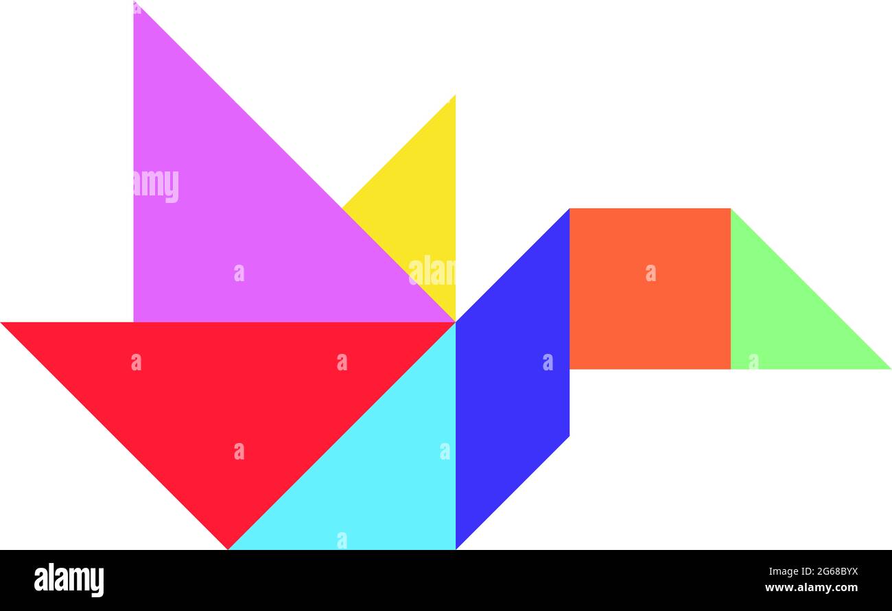 Color tangram puzzle in flying bird shape on white background Stock ...