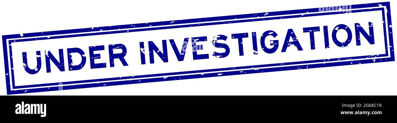 Grunge blue under investigation word square rubber seal stamp on white ...