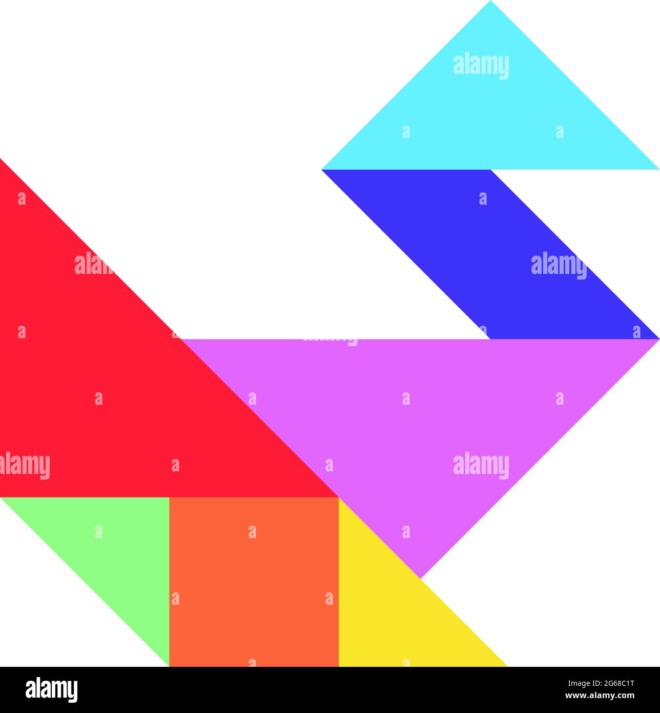 Color tangram puzzle in bird (duck, goose, swan) shape on white ...