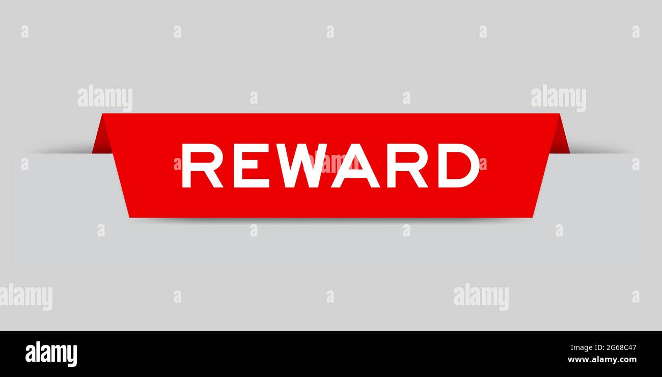 Red color inserted label with word reward on gray background Stock ...