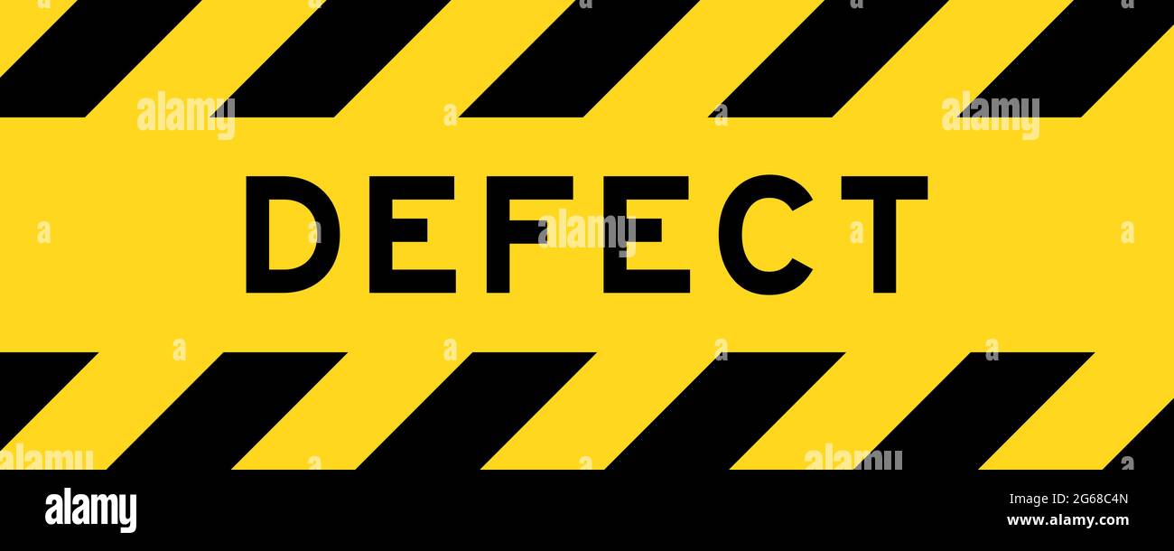 Yellow and black color with line striped label banner with word defect ...