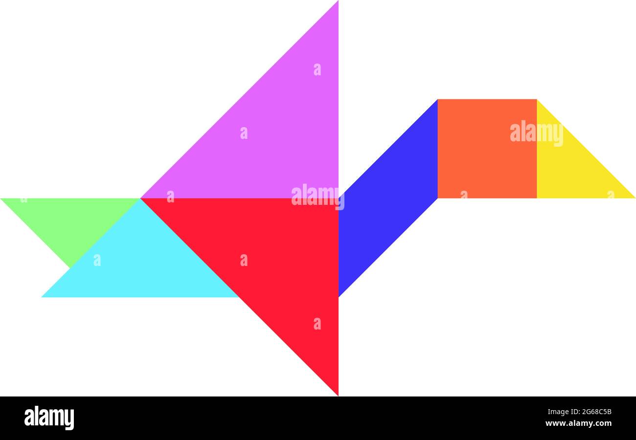 Color tangram puzzle in flying bird shape on white background Stock ...