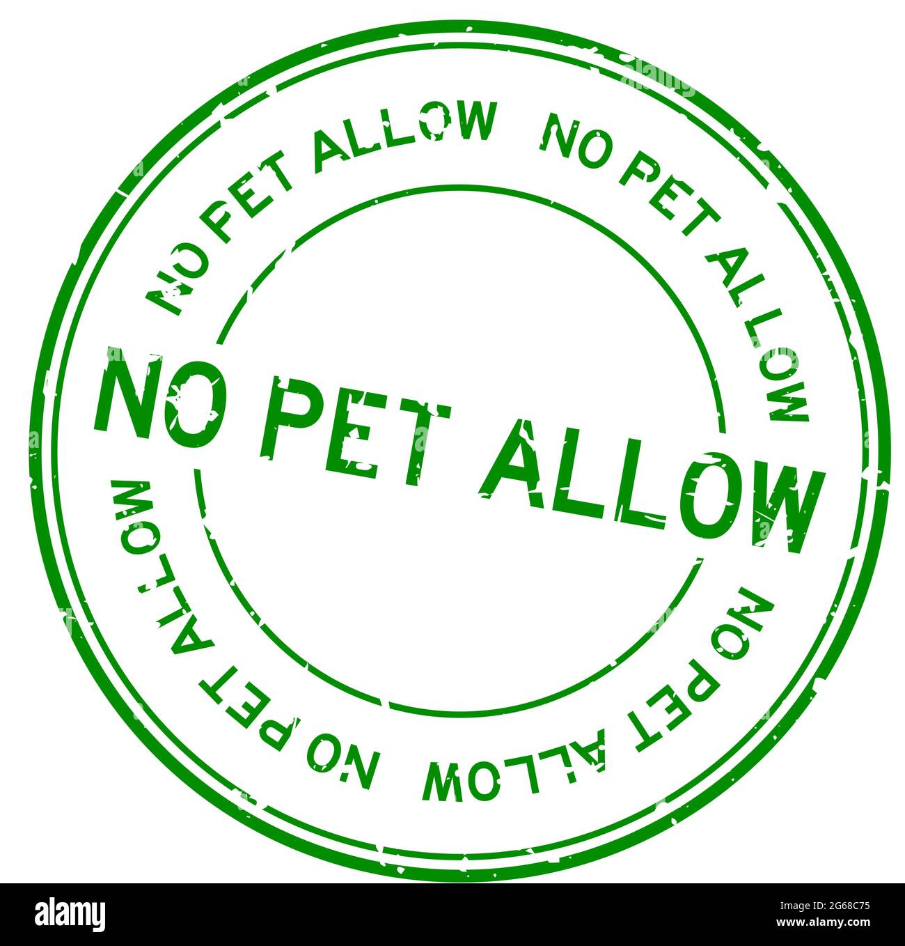 Grunge green no pet allow word round rubber seal stamp on white ...