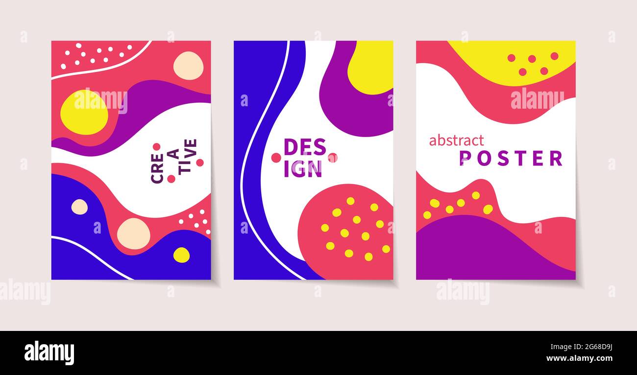 Set of boho posters with abstract wavy shapes. Summer banner with hand ...