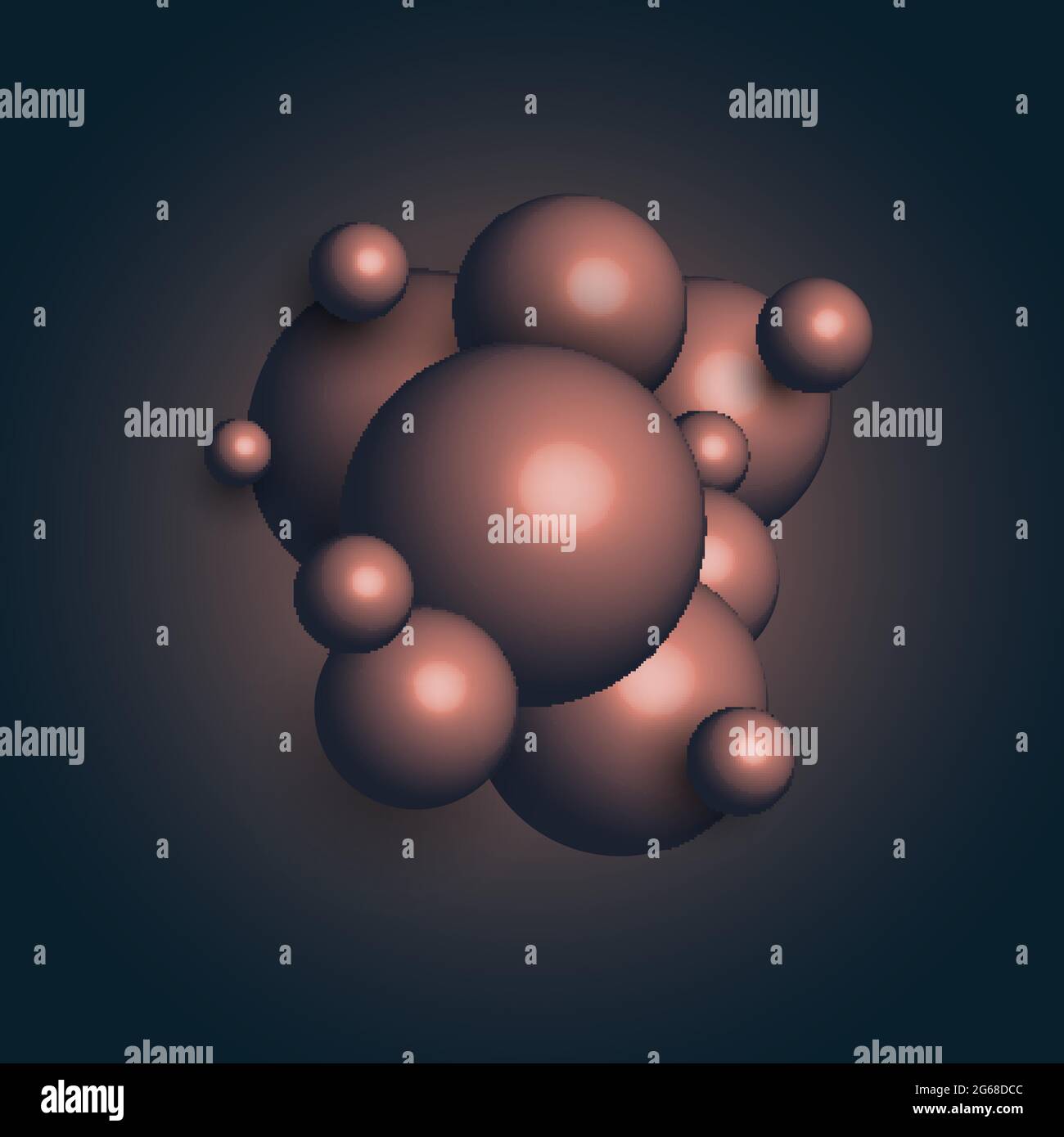 Abstract 3D realistic group of spheres structure on dark blue ...