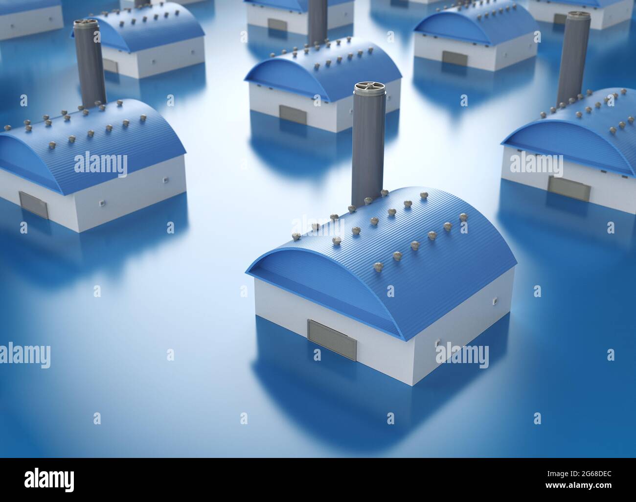 3d rendering factory exterior model with smokestack Stock Photo - Alamy