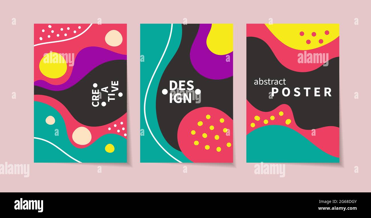 Set of boho posters with abstract wavy shapes. Summer banner with hand ...