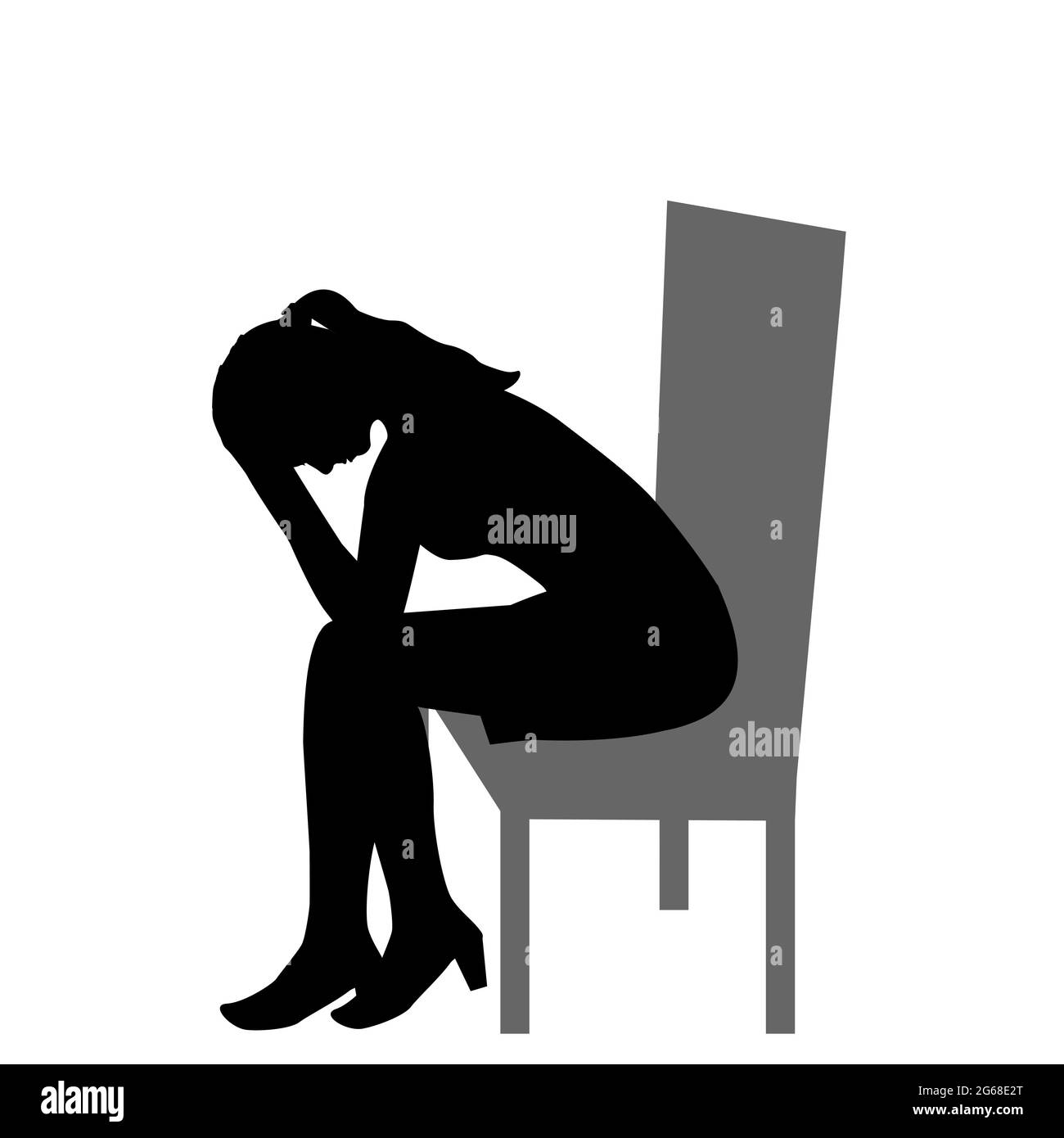 Sad woman sitting on a chair and holding her head in her hands Stock ...