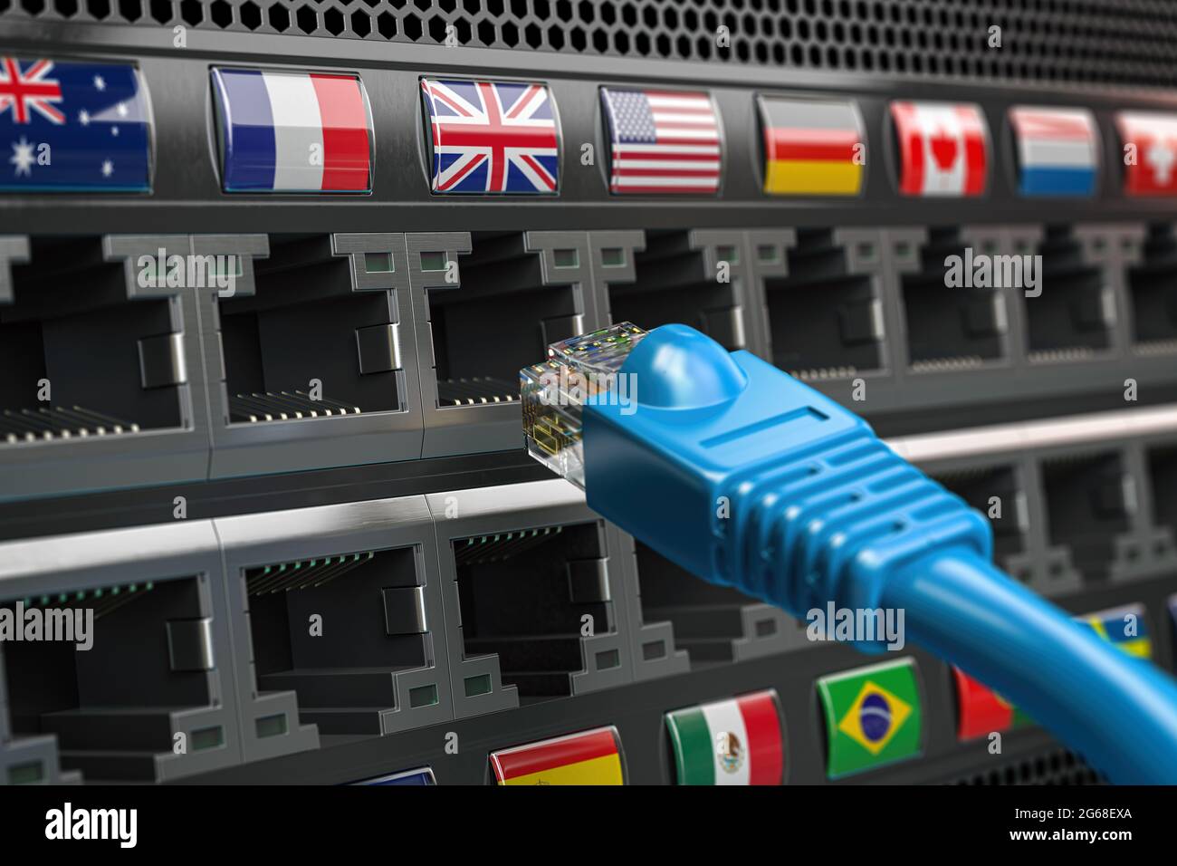 VPN virtual private network conncetion concept. Lan cable and a router ...