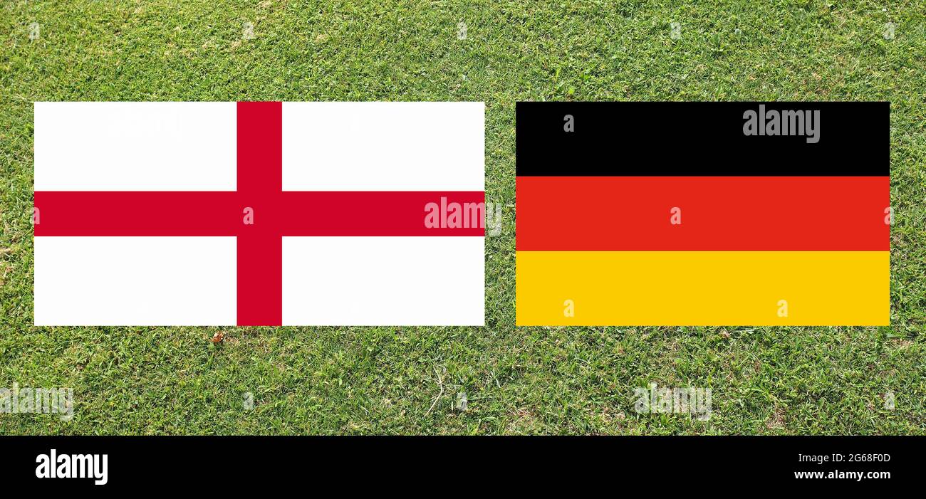 Flags of England and Germany over football field grass Stock Photo - Alamy