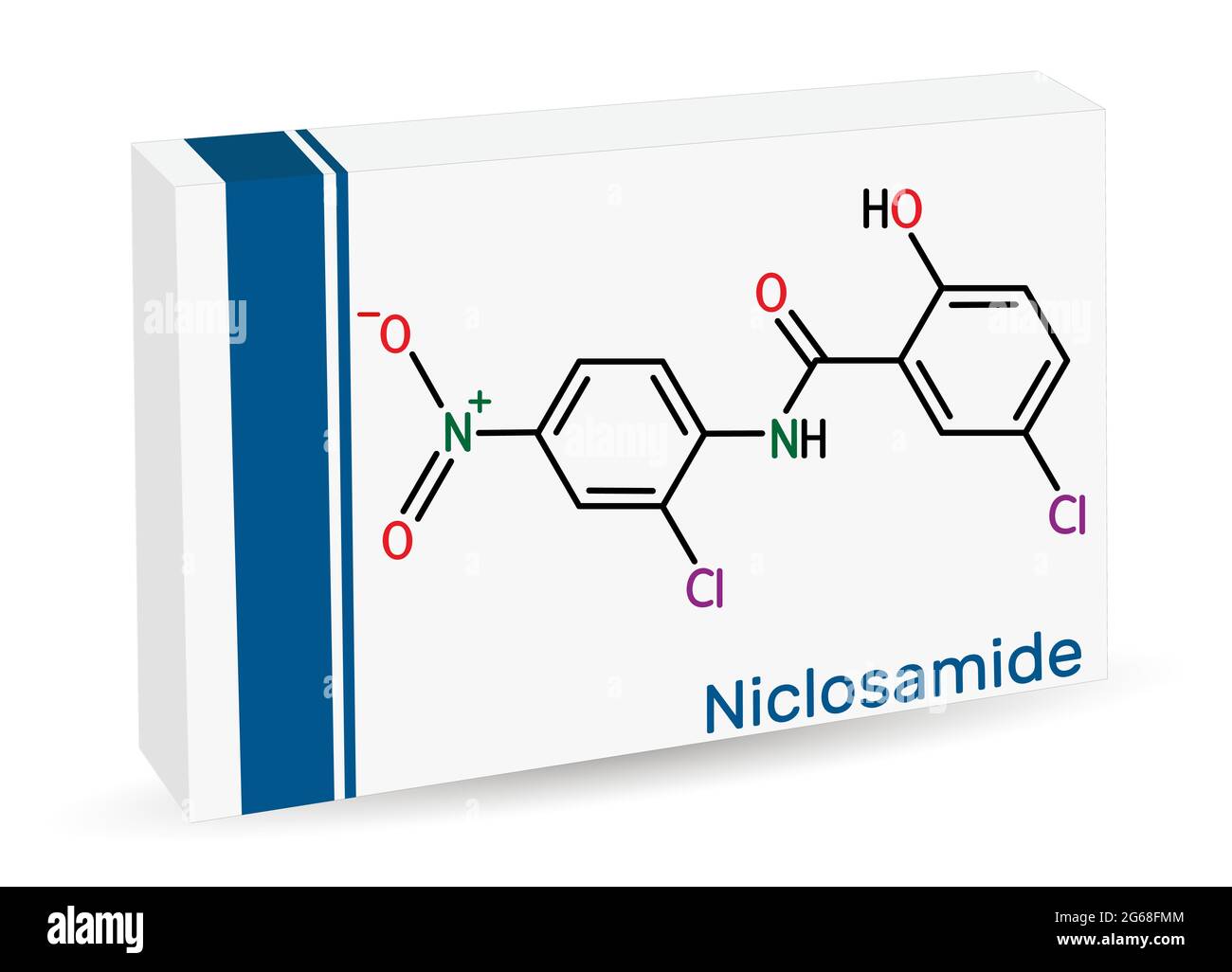 Niclosamide molecule. It is chlorinated salicylanilide, antihelminthic ...