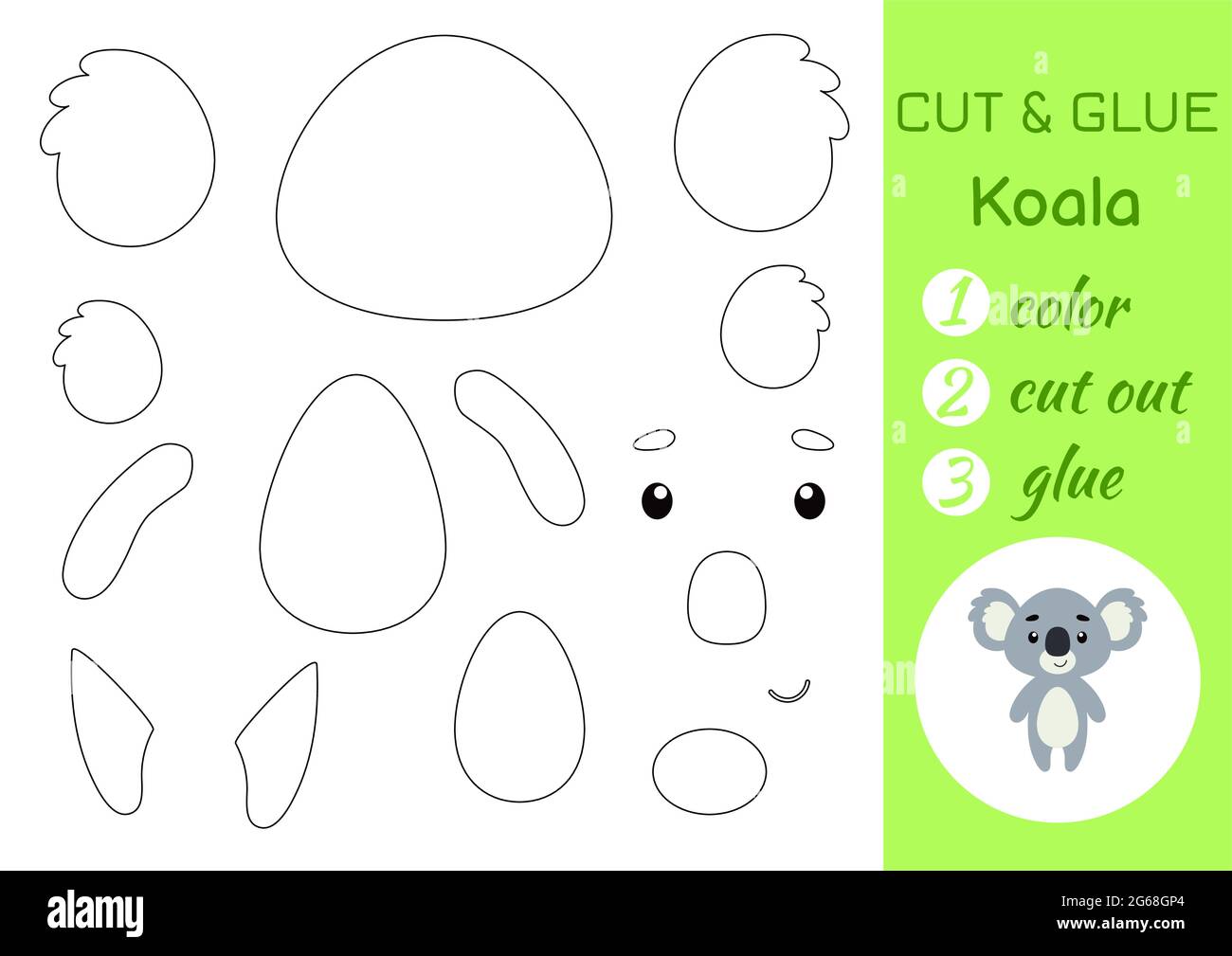 Color, cut and glue paper little koala. Cut and paste crafts activity ...