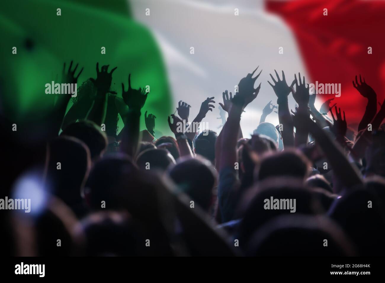 Football fans supporting Italy - crowd celebrating in stadium with ...