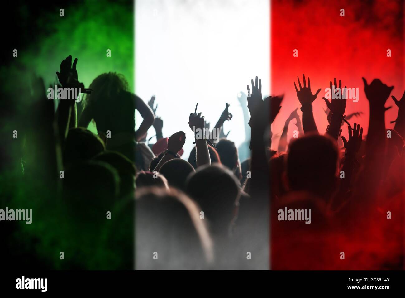 Football fans supporting Italy - crowd celebrating in stadium with ...