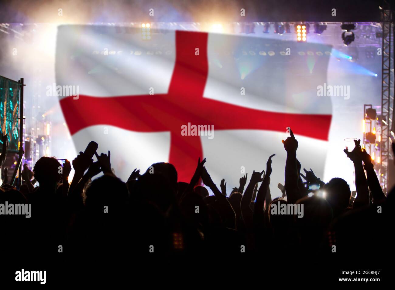 Soccer fans supporting England - crowd celebrating in stadium with ...