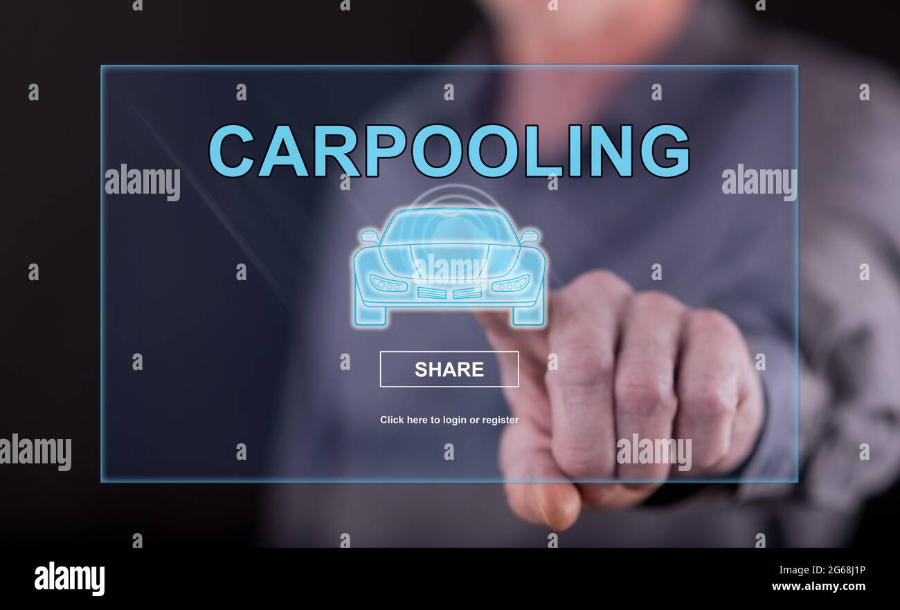 Man touching a carpooling concept on a touch screen with his finger ...