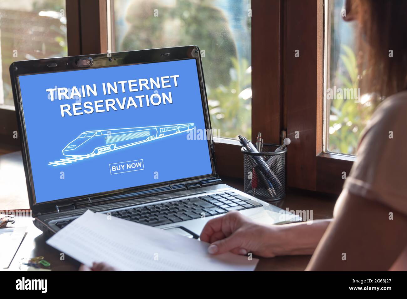 Laptop screen displaying a train internet reservation concept Stock ...